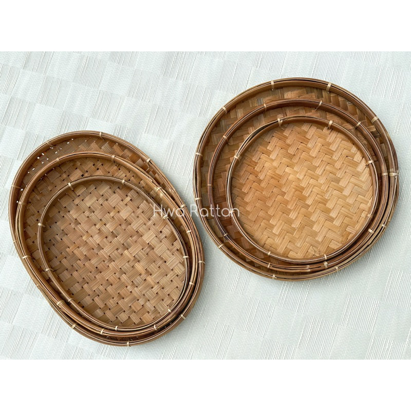 Dulang buluh bulat bujur tampi piring nyiru bamboo serving tray display ...