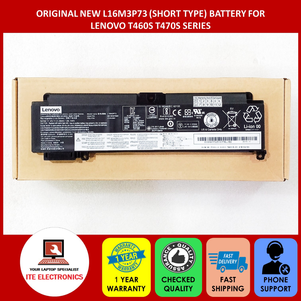 ORIGINAL NEW L16M3P73 LENOVO THINKPAD T460S T470S SERIES BATTERY ...
