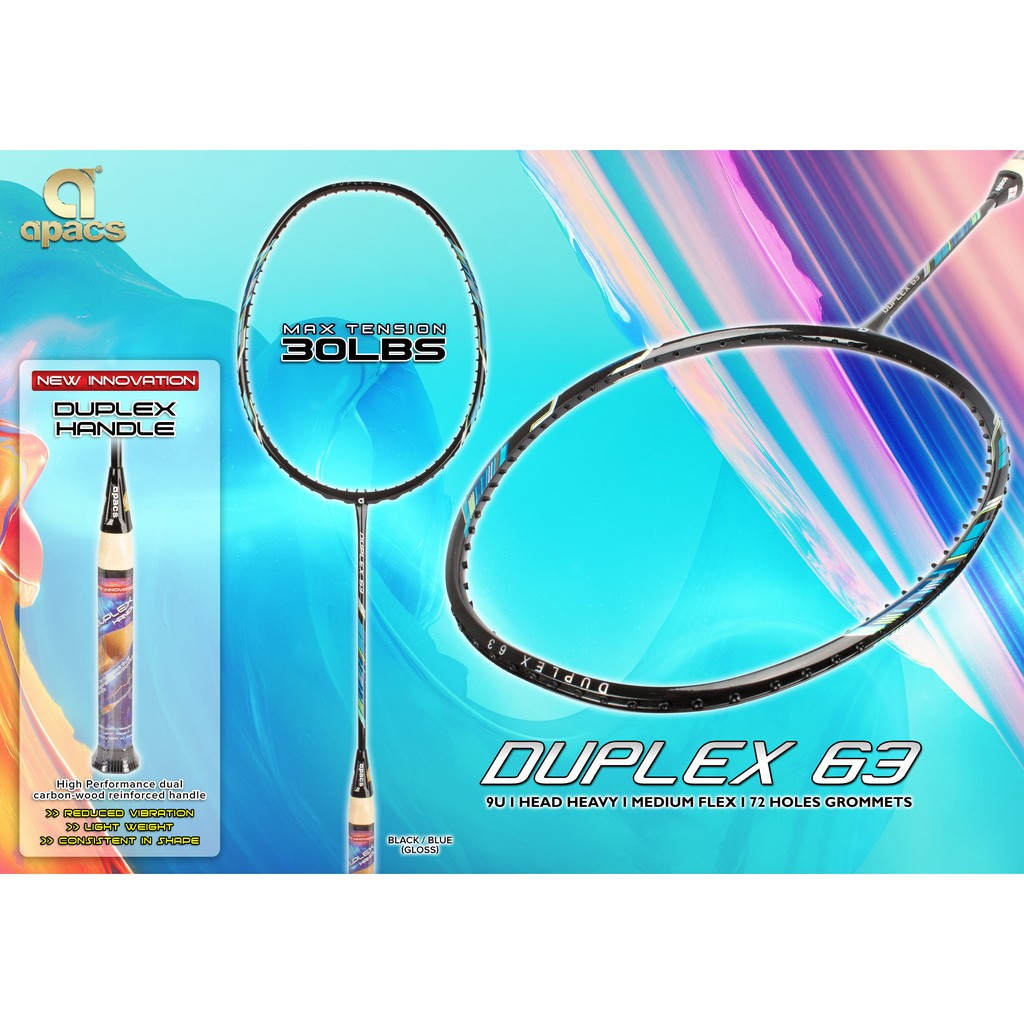 APACS DUPLEX SERIES 63/68/72 WEIGHT 62- 72 GRAM BADMINTON RACKET | Shopee Malaysia