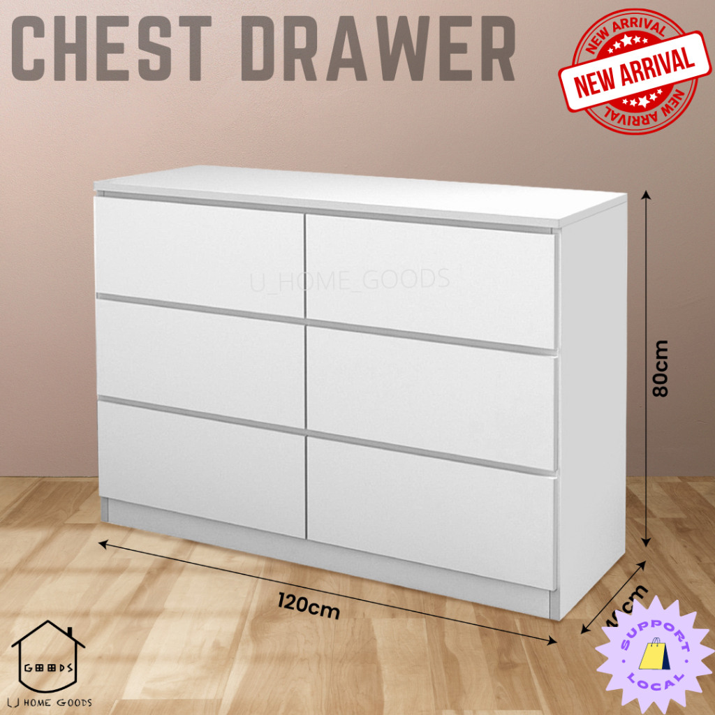 WHITE 6 COMPARTMENTS 3 TIERS CHEST DRAWER | ALMARI LACI KAYU PUTIH ...