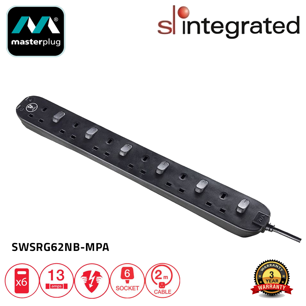 Masterplug Surge Protector (4/6/8) Gang 2 Meter Extension Leads ...