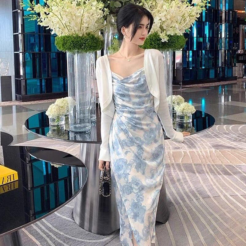 Baby Blue Korean Style Chiffon Dress - Plus Size Casual Summer Floral ...