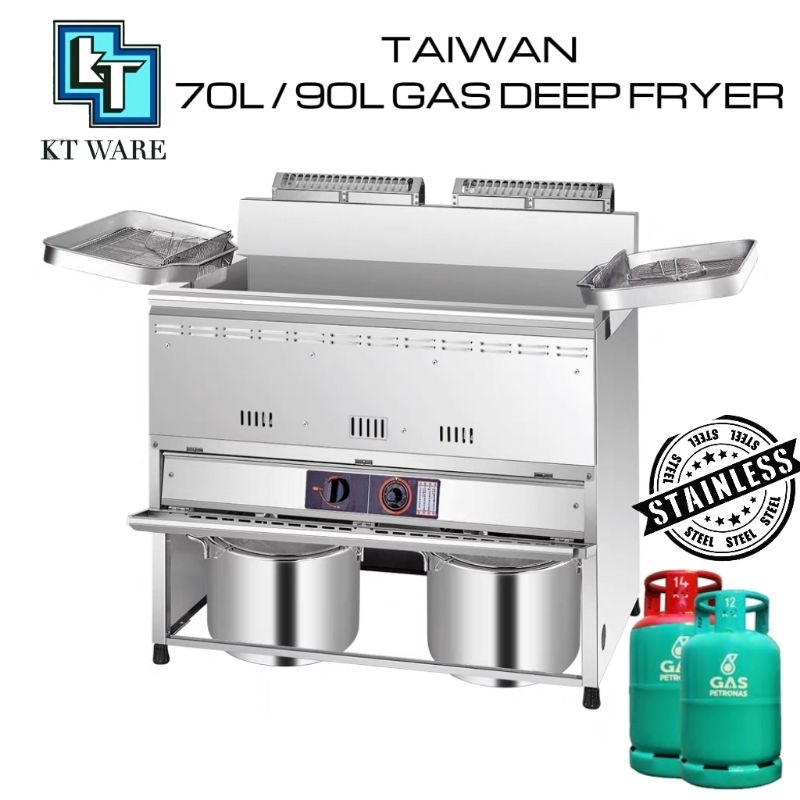 KT WARE 70L 90L Taiwan Gas Deep Fryer Machine mesin goreng auto deep Fryer machine ayam Gunting ...