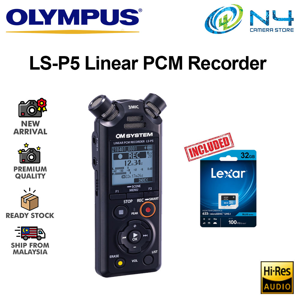 Olympus System LS-P5 PCM Recorder with tresmic 3-Microphone, Bluetooth ...