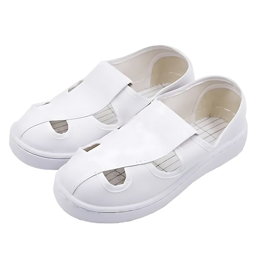 ESD Cleanroom Shoes 4 poles design/ White and Blue color/ PU material ...
