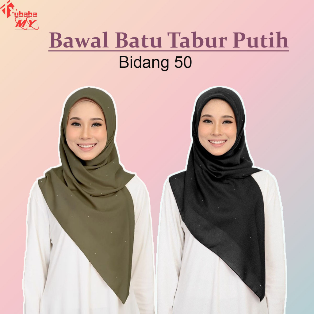 Bawal Cotton Batu Tabur putih || Bidang 45 || Bawal Murah ||Tudung ...