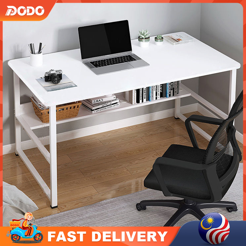 🔥Double Layer Study Table With Bookshelf Meja belajar White Office ...