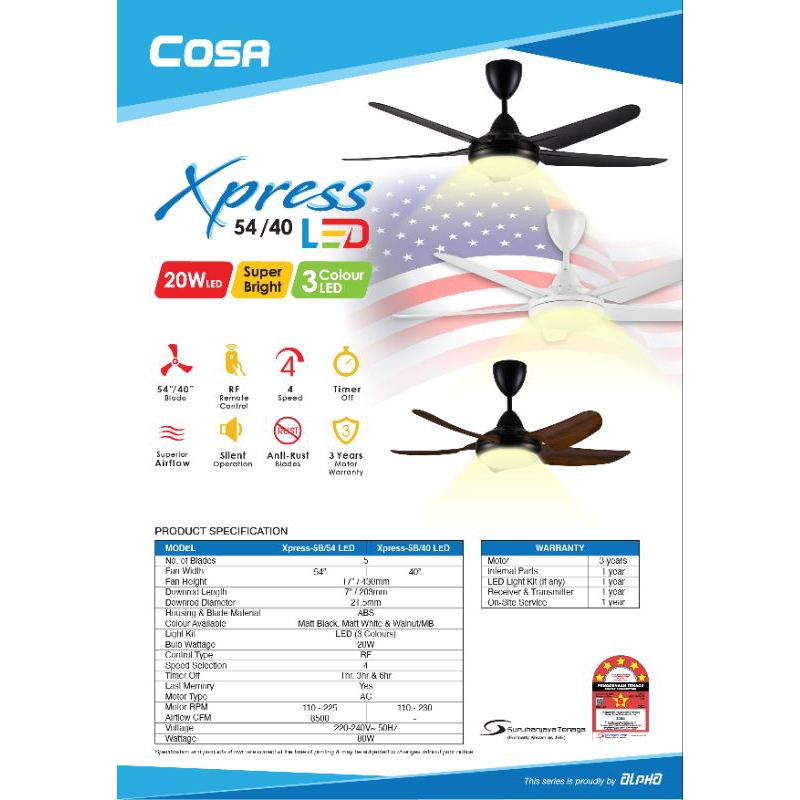 alpha cosa express led ceilling fan 54"40" | Shopee Malaysia