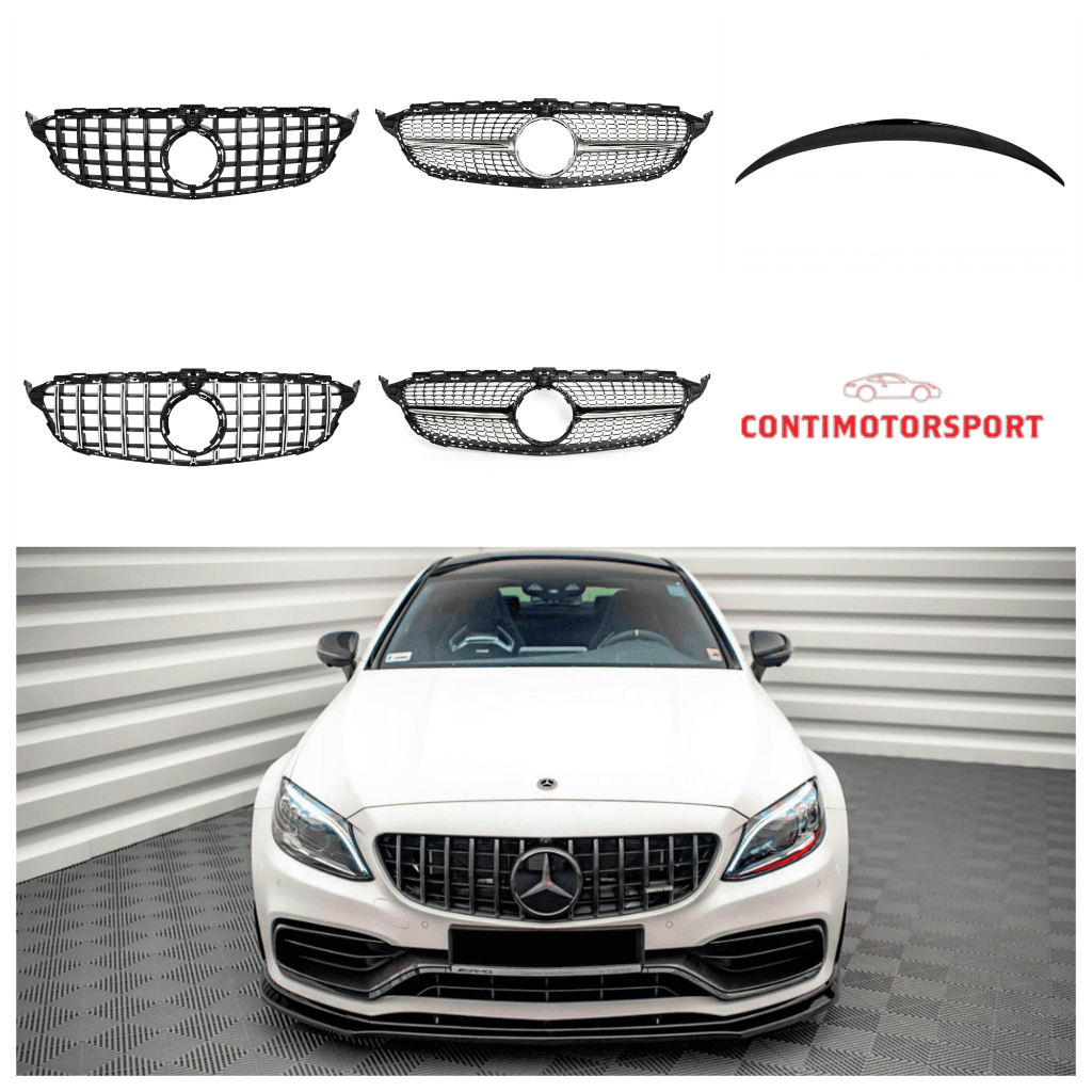 C CLASS W205 SPOILER GRILLE DIAMOND GT GRILL CHROME BLACK TRUNK WING ...