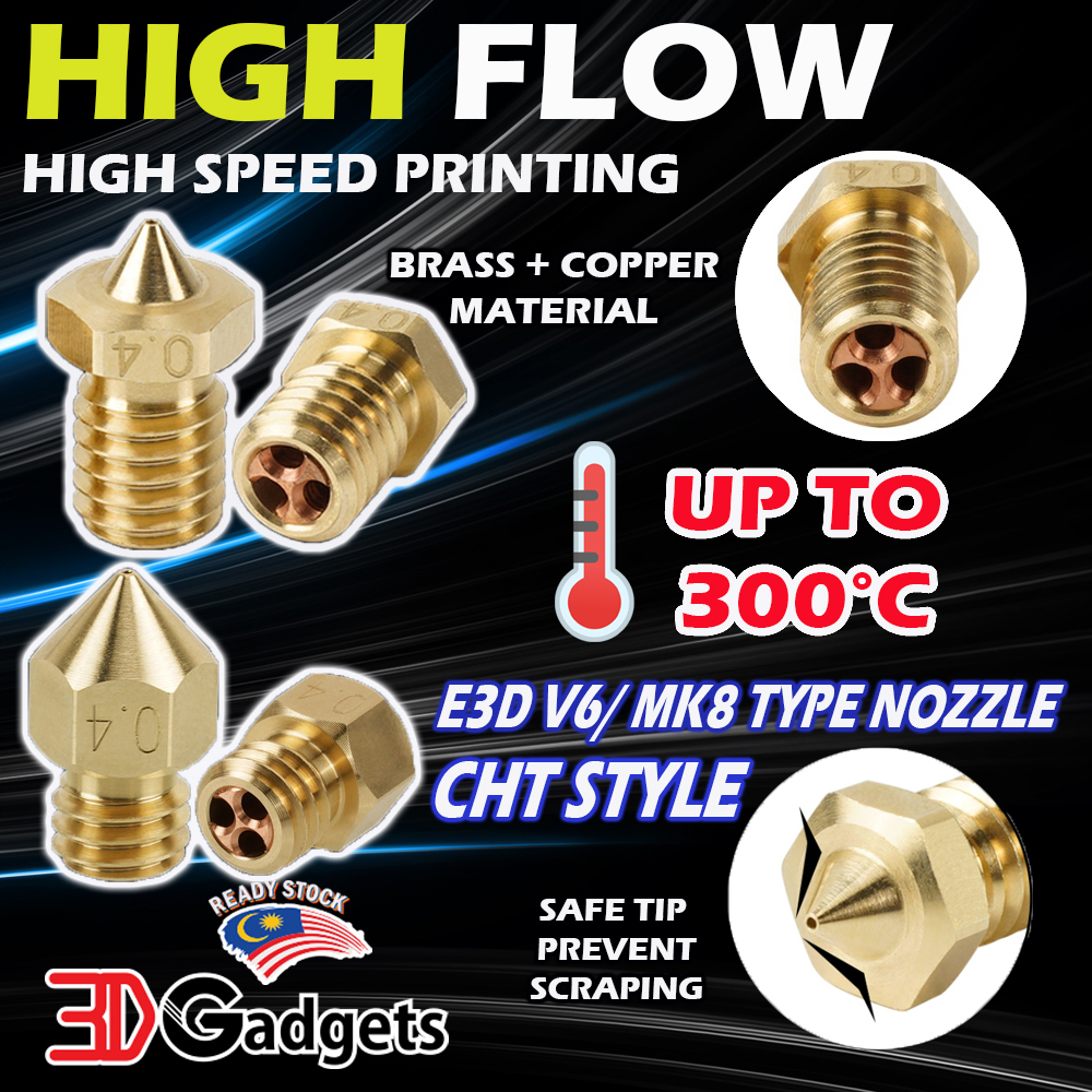 E3D V6 / MK8 Type CHT Style Brass Nozzle High Flow 1.75mm for 3D ...