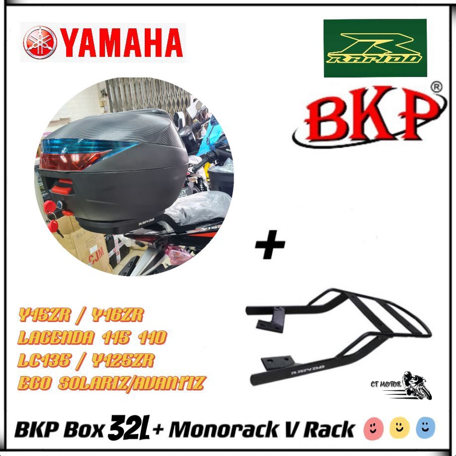 MOTORCYCLE BKP 32L BOX MONOLOCK + RAPIDO MONORACK V RACK FOR YAMAHA ...