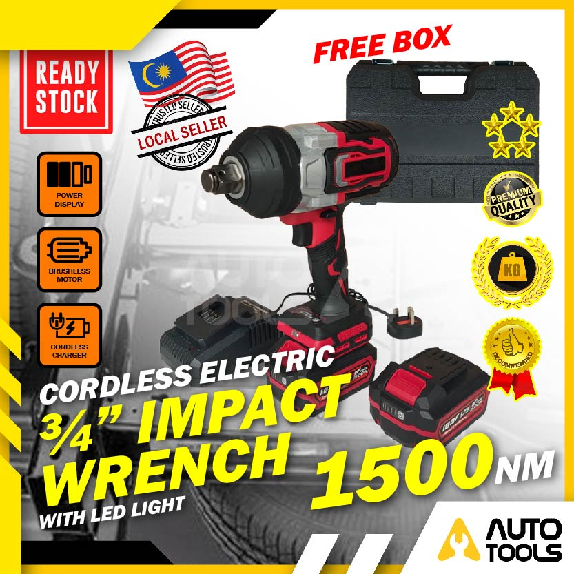 3/4" Cordless Electric Impact Wrench 1500Nm + LED light ( FREE BOX ) | Shopee Malaysia