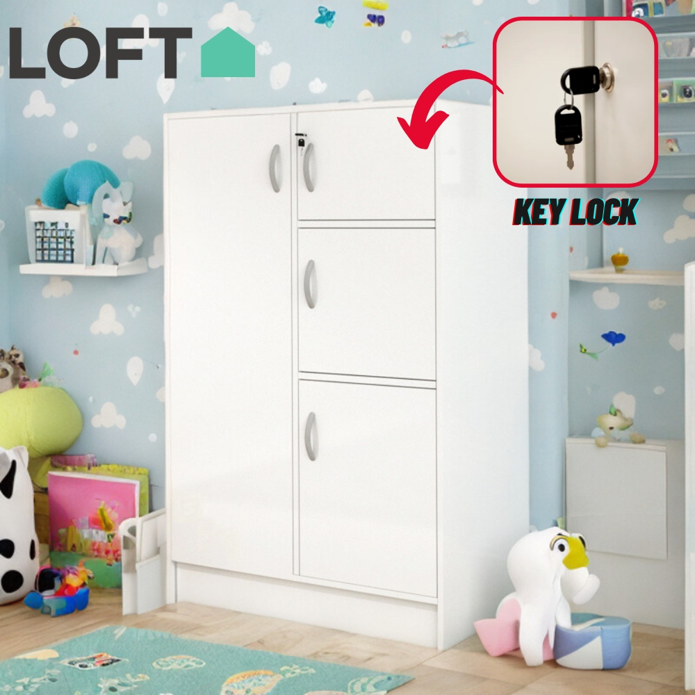 Loft Living BARRY almari baju budak with key lock 4 door children ...