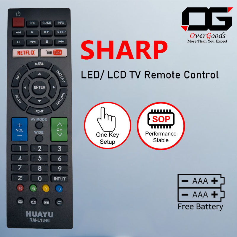 HUAYU NANO TECH Remote Control FOR SHARP RM-L1346 SMART 3D NETFLIX TV ...