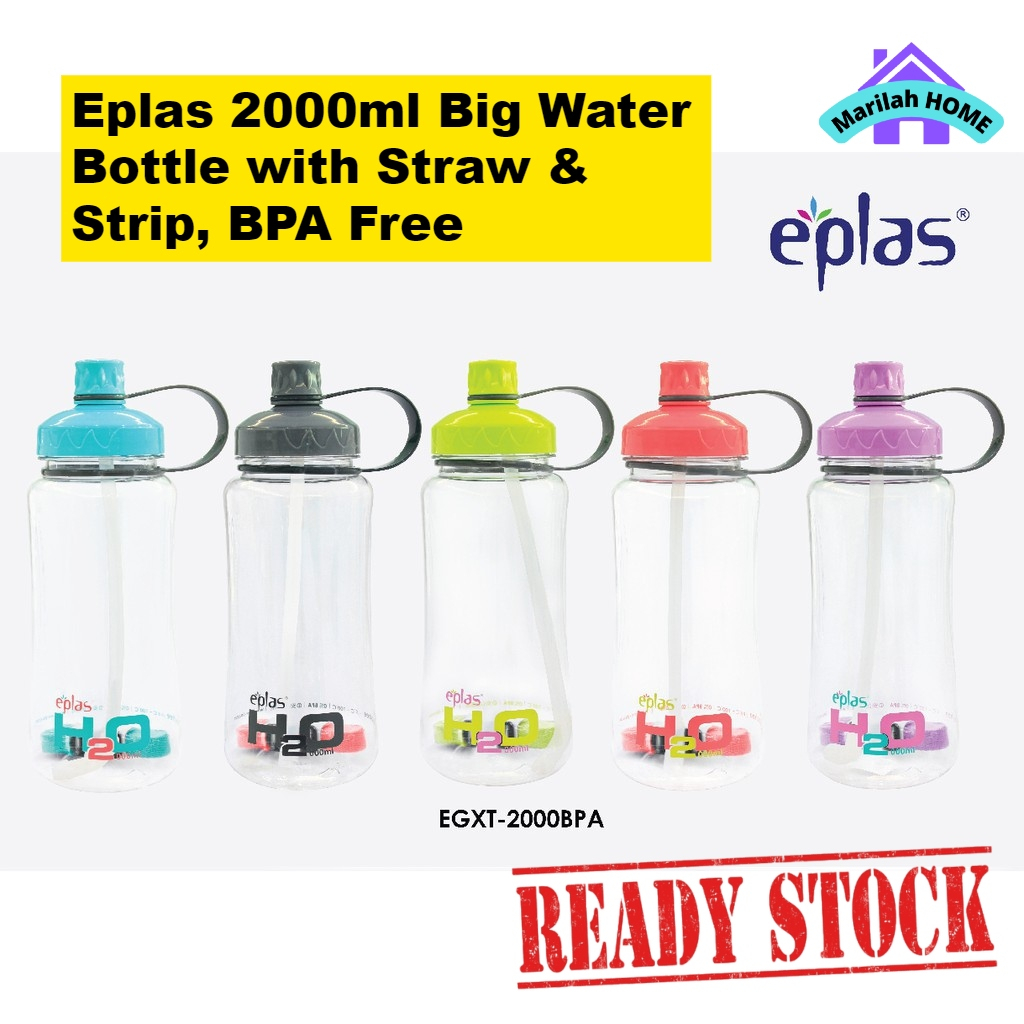 EPLAS 2000ml Big Water Bottle With Straw & Strip, Water Tumbler, Botol ...