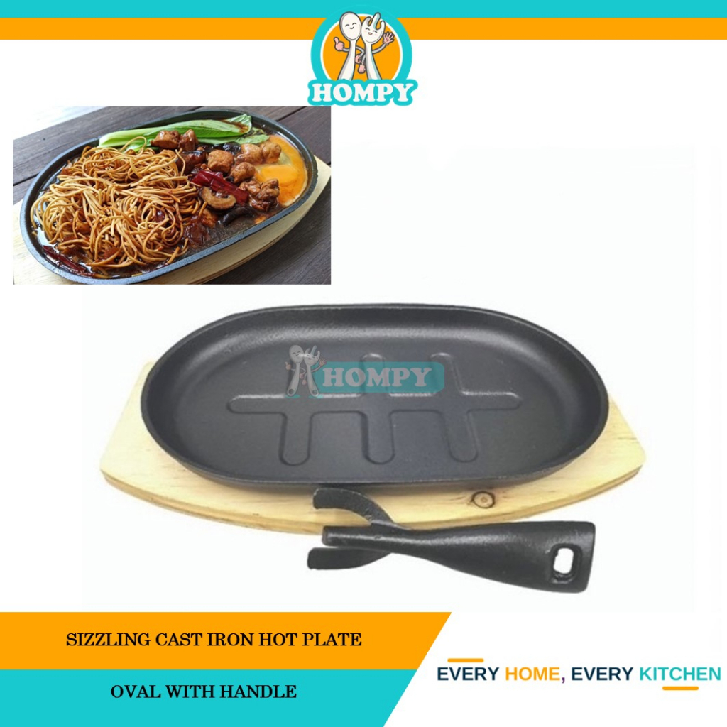 Sizzling Cast Iron Hot Plate With wood Underliner / Sizzling Plate ...