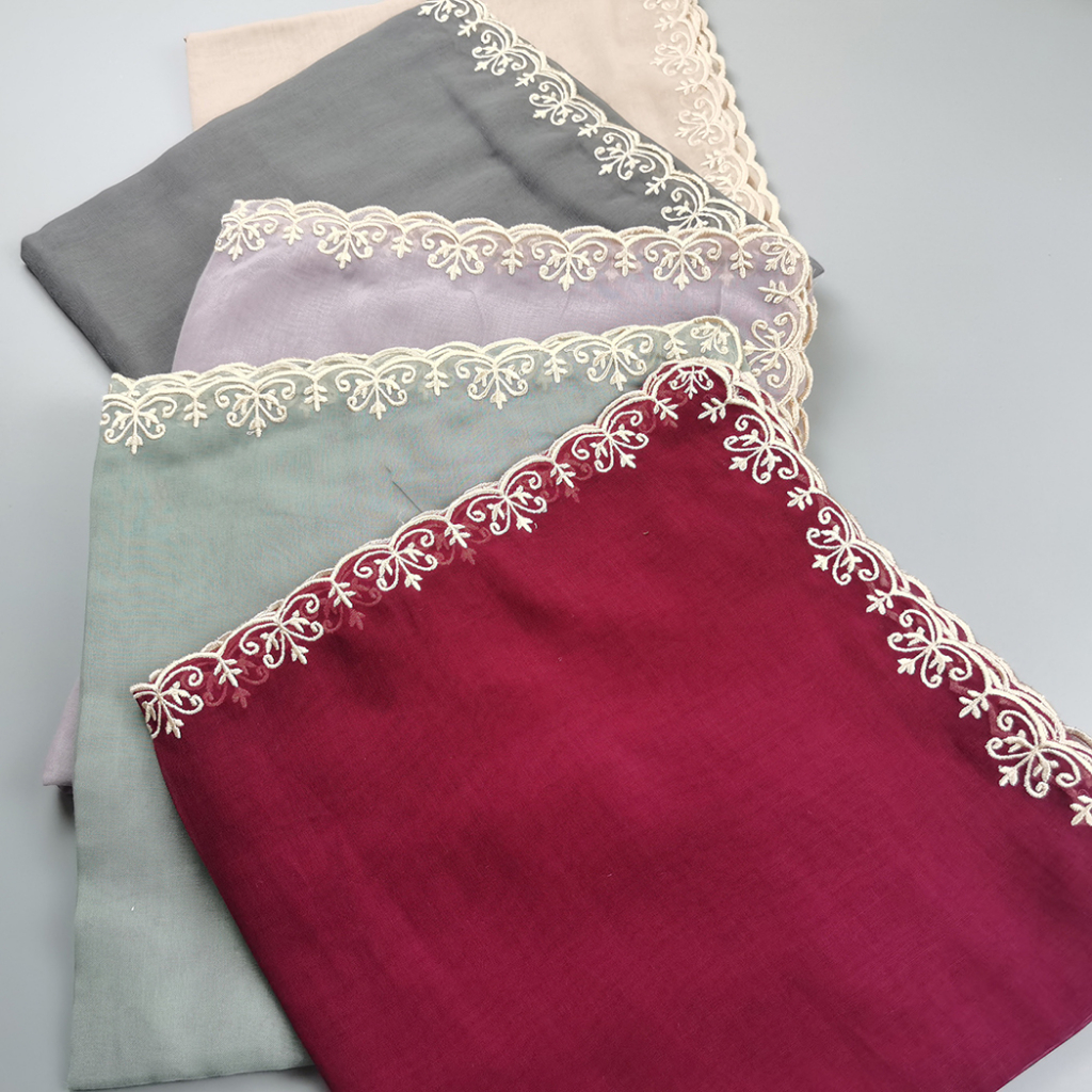 Tudung Bawal Sulam Cotton SOPHIA Embroidery 45" Premium Plain Scarf ...