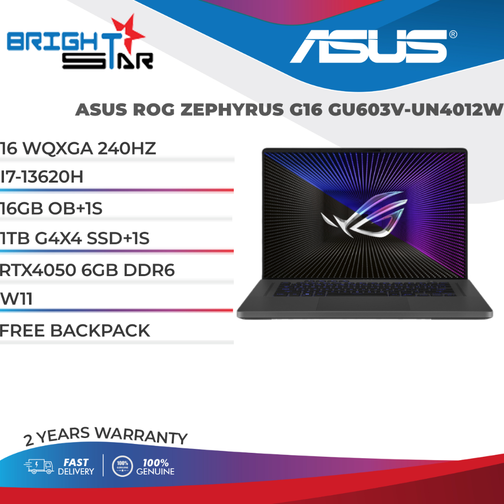 ASUS ROG ZEPHYRUS G16 GU603V-UN4012W (16 WQXGA 240HZ / I7-13620H / 16GB ...
