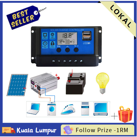 10A/20A 30A Solar Charge Controller, Upgraded Solar Panel USB Port Solar Panel Battery ...
