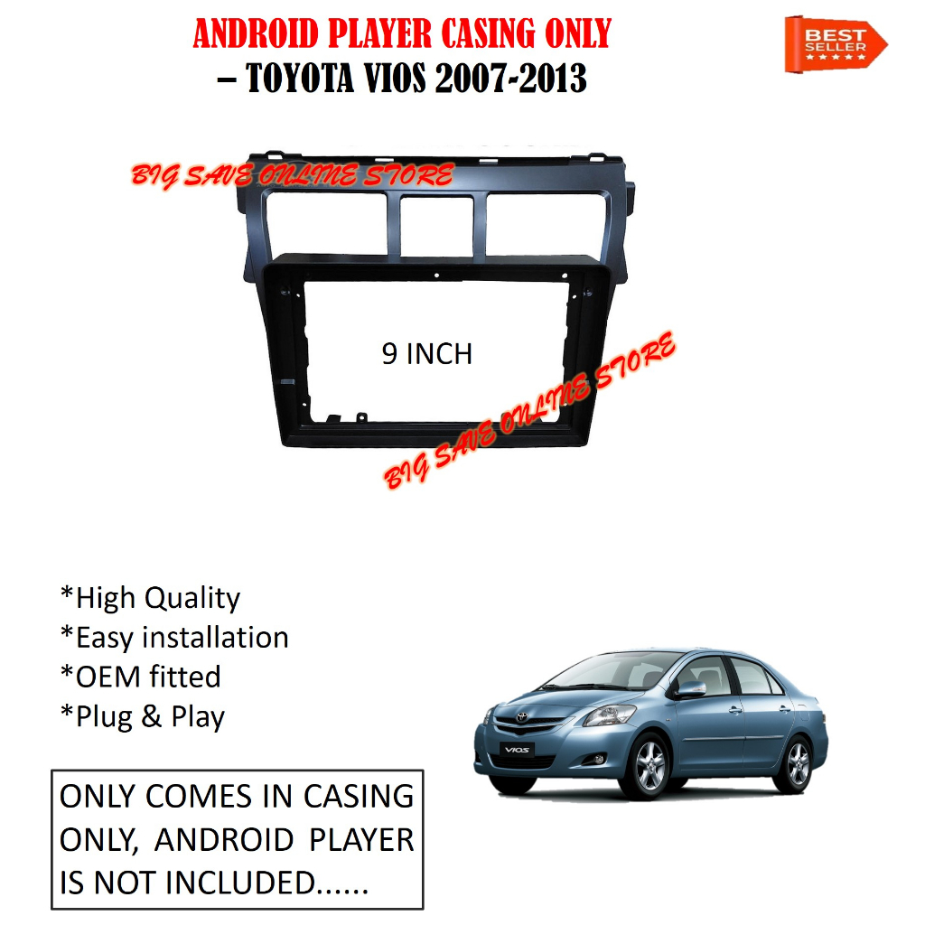 TOYOTA VIOS 2007 - 2013 9 INCH ANDROID PLAYER CASING WITH SOCKET TYT 3H ...