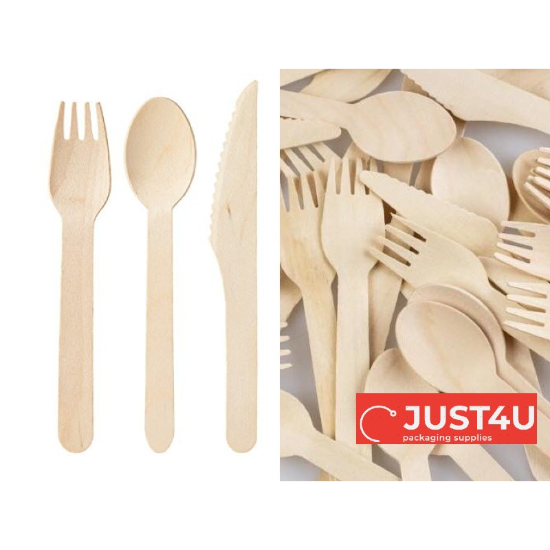 [100pcs] Premium Wooden Biodegradable Cultery Spoon Fork Knife/ Sudu ...