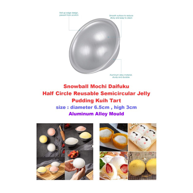 Aluminum Alloy Mould Snowball Mochi Daifuku DIY Half Circle Reusable ...
