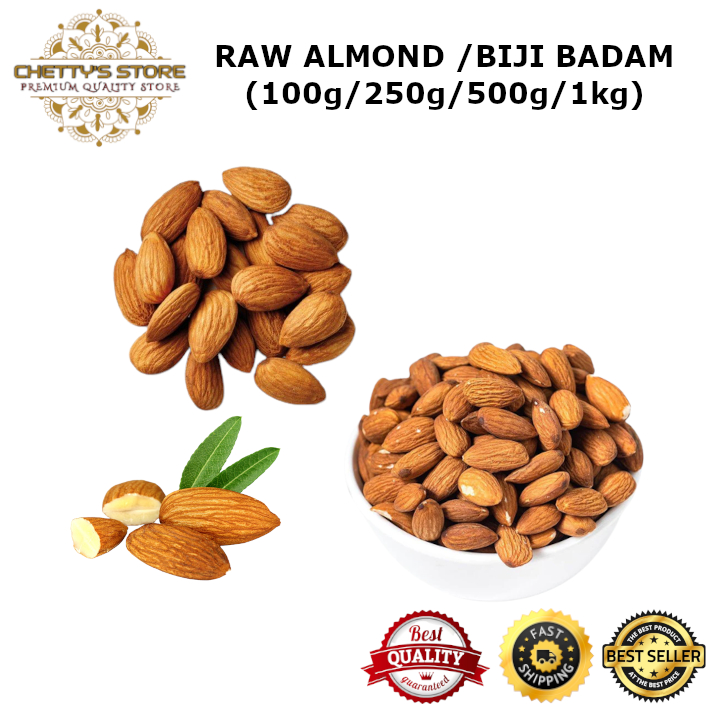 (GRADE AAA) Raw Almond Whole / Kacang Badam (100g / 250g / 500g / 1kg ...