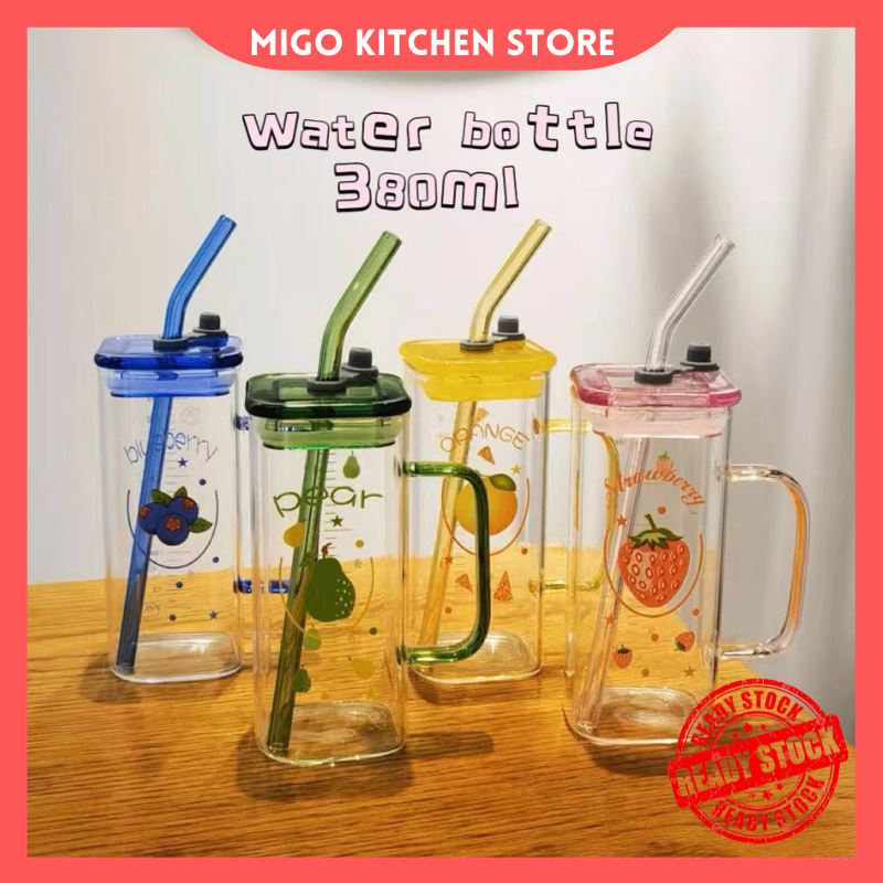 MIGO.380ml ING Glass Cup ins Style Straw Water High-Value With Handle Scale With Lid Spoon Girl ...