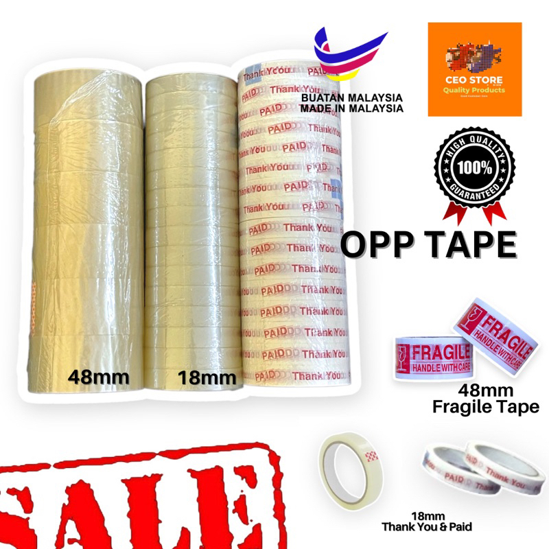 OPP Tape 48mm 18mm Thank You Tape Fragile Tape 48mm Clear Tape ...