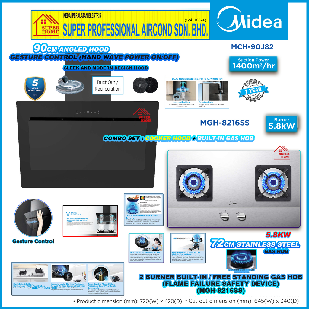 Midea Cooker Hood MCH-90J82 ((Dual Mode Duct Out / Recirculation)) Hand ...