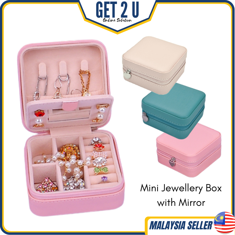 Jewellery Storage Box Portable Mini with Mirror Jewelry Organizer Box ...