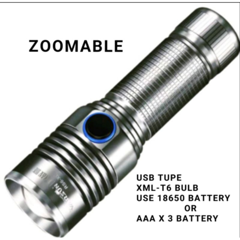 Super Bright T6 USB Rechargeable Zoomable Flashlight ( Full Set ...