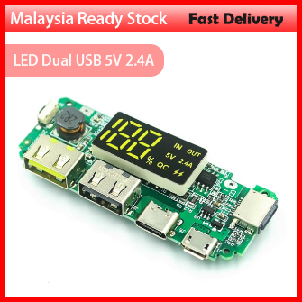 LED Dual USB 5V 2.4A Micro/Type-C USB Mobile Power Bank 18650 Charging ...