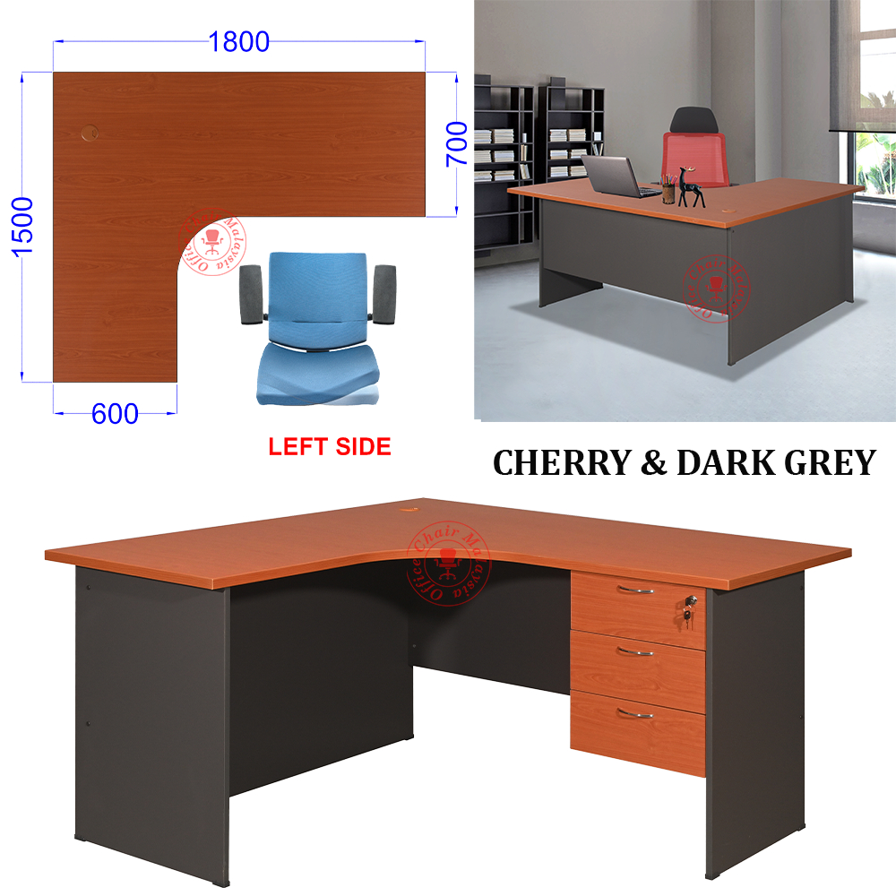 L Shape Table with Fixed Pedestal / Office Desk / Writing Table / Meja ...