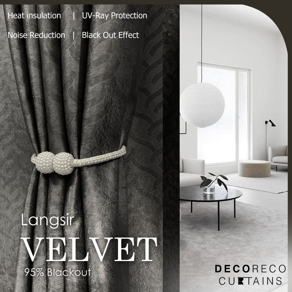 Langsir Europe Velvet 80% Blckout Warna Dark Grey 3D Hit Press Corak ...