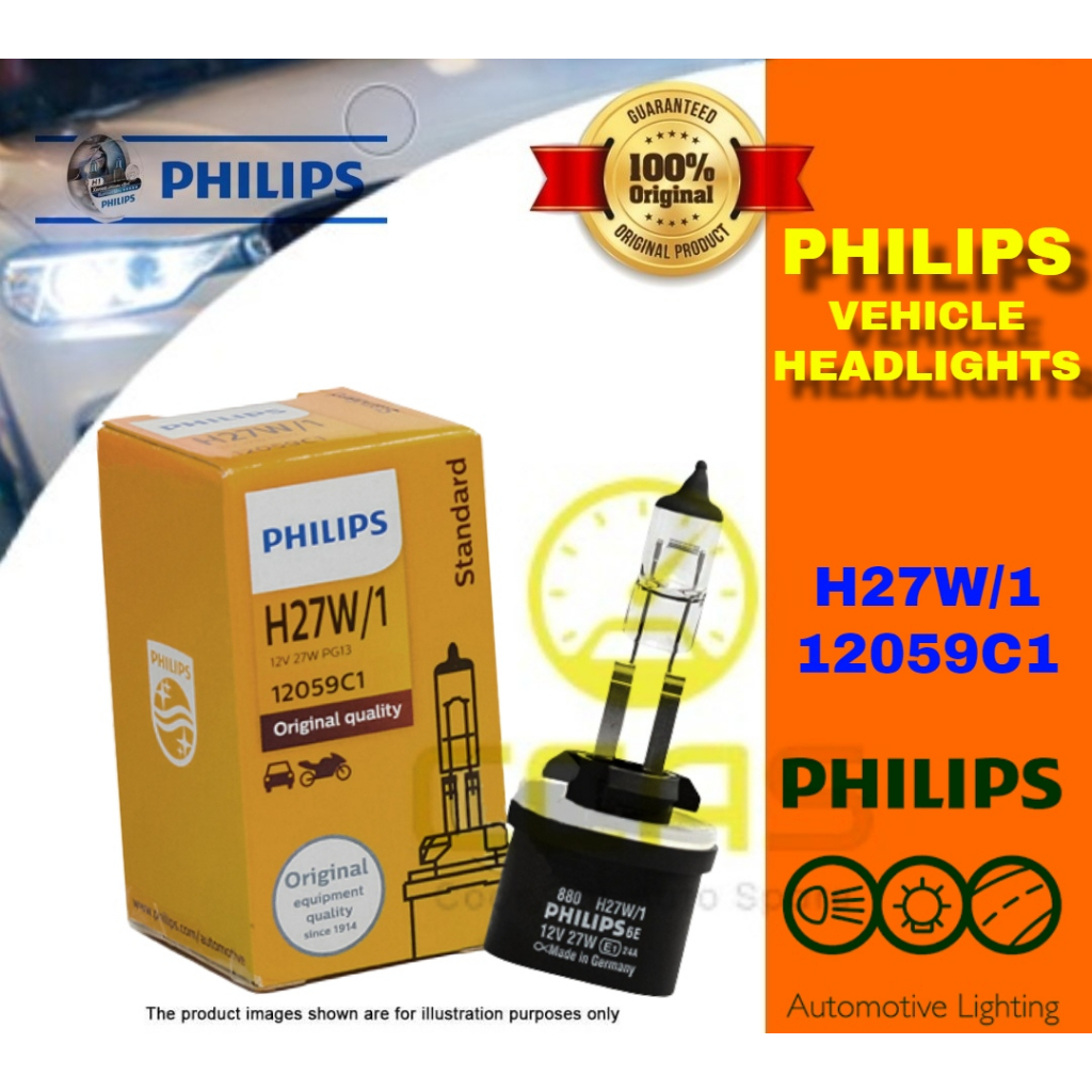 Philips 12V headlight series-H27W/1-12059C1-880-27W-3200K-halogen lamp-abs+glass-yellow Car ...