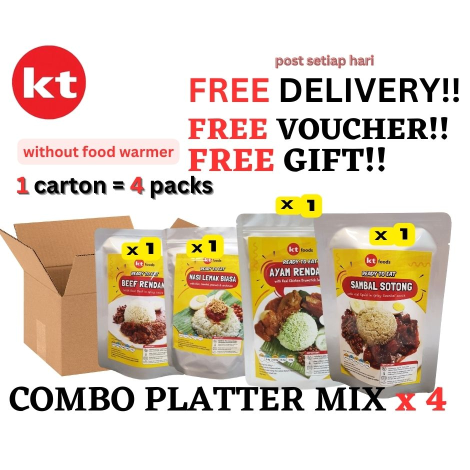Kt Food Combo Platter Mix 4 Nasi Lemak Rendang Daging Ayam Rendang
