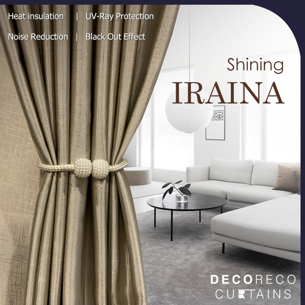 Langsir Iraina 80% Blackout Warna Cream 3D Corak UV Protect Curtain ...