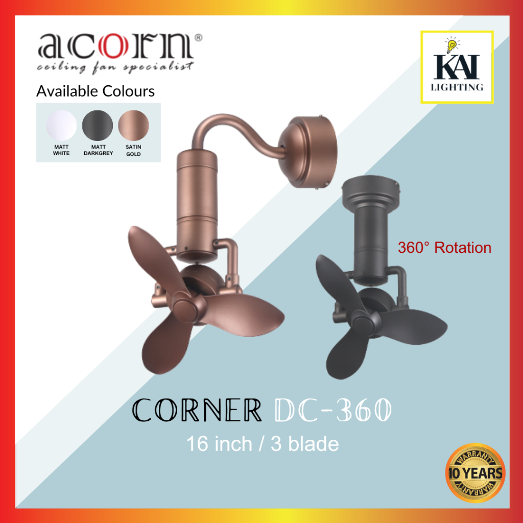 Acorn Corner DC-360 Eco Ceiling/Wall Fan DC Motor 360° with adjustable ...