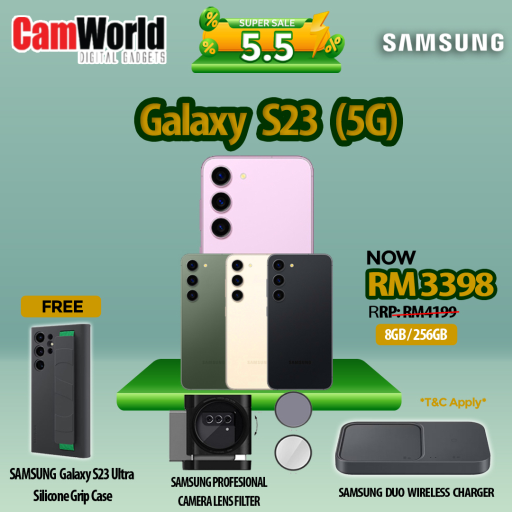 Samsung Galaxy S23 5G ( SM-S911 ) ( 8GB + 256GB ) With EP-P5400 , Grip Case & Filter ( SHOCKING ...