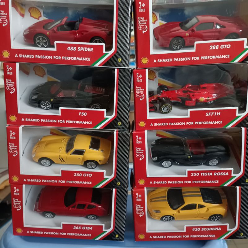 Shell Ferrari Burago 2019 Collection Complete set of 8 Ferrari cars ...