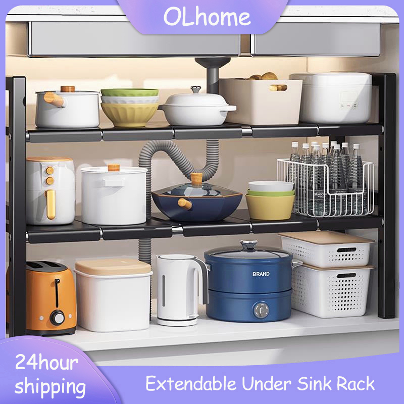 Extendable Under Sink Rack Stainless Steel Kitchen Sink Organizer Rack ...