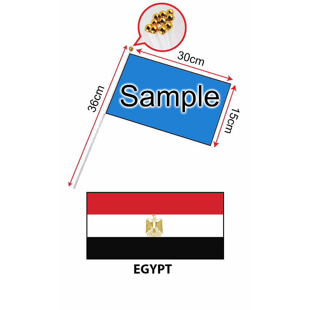 Egypt Hand Flag With Stick (15x30cm)/ Bendera Tangan Dunia Egypt ...