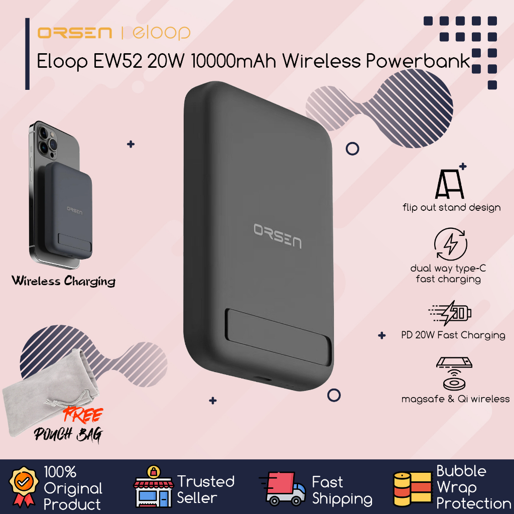 ELOOP EW52 10000MAH 20W POWERBANK MAGNETIC WIRELESS CHARGING + PD FAST ...
