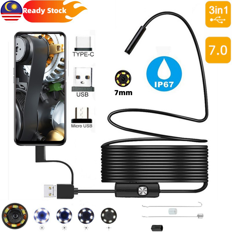 🔥Ready Stock🔥Endoscope 3in1 TYPE-C/Microusb/USB 7mm Inspection Pipe ...
