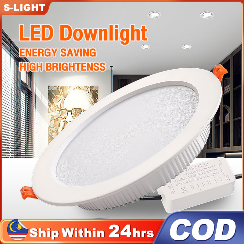 LED Downlight 30W/24W/18W/12W/10W Lampu Siling Rumah Round Down Light White Lights Home Room ...