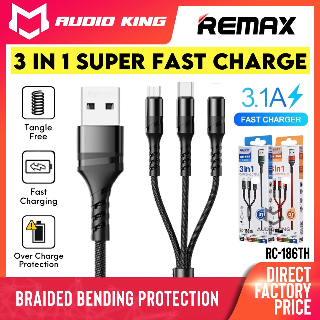 Cable USB Cable Android Fast Charging Cable 3 In 1 Cable Remax 3.1A ...