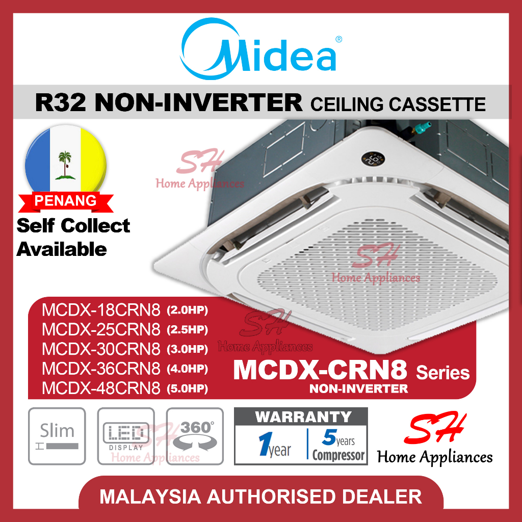 MIDEA R32 Non-Inverter Ceiling Cassette Air-Conditioner MCDX-CRN8 Series 2.0HP~5.0HP | Shopee ...