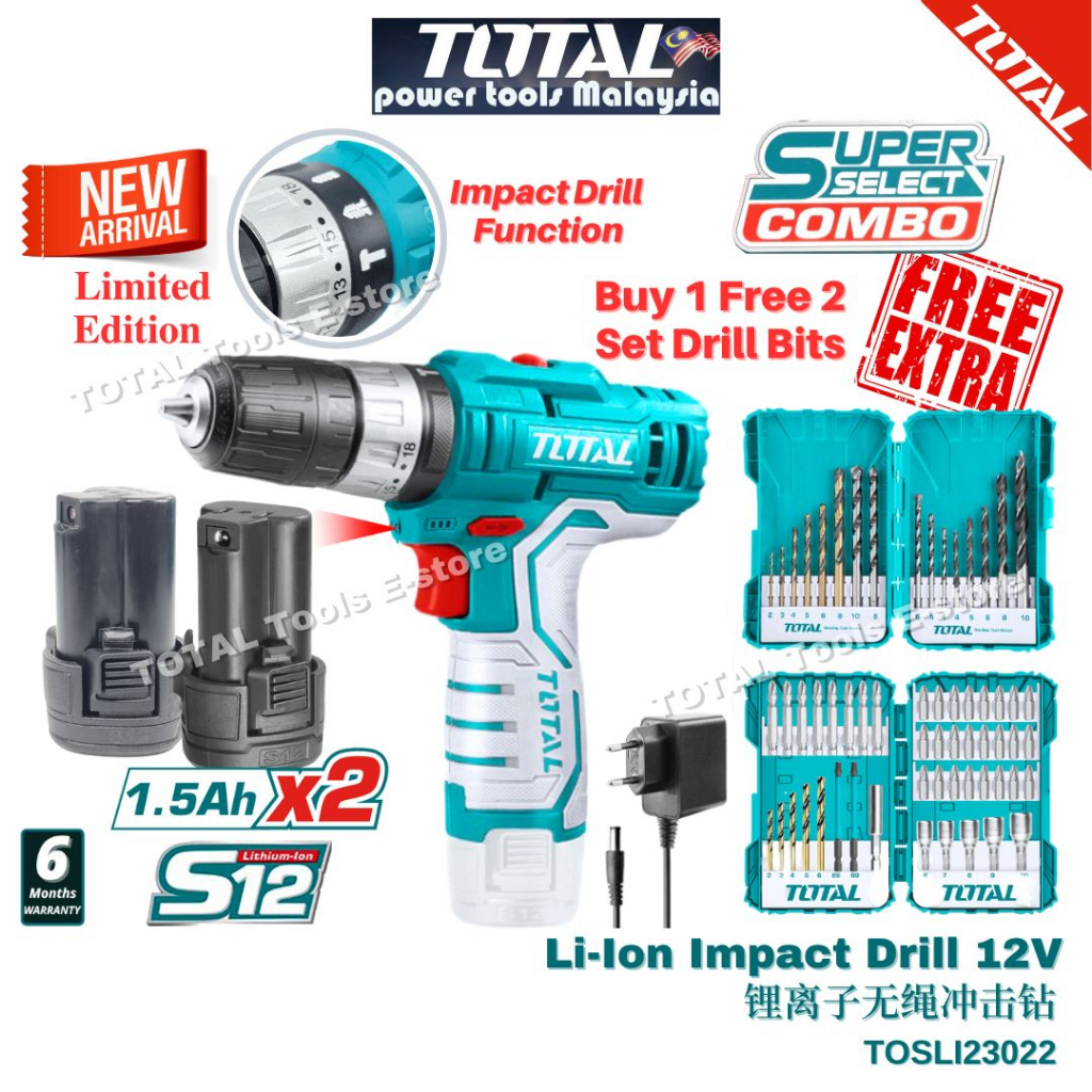 TOTAL Tools 𝑳𝒊𝒎𝒊𝒕𝒆𝒅 𝒆𝒅𝒊𝒕𝒊𝒐𝒏 12V Cordless Impact drill with Drill bits ...