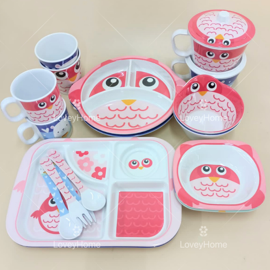 Melamine Cartoon Kids Set Cutlery Plate Cup Bowl Children Tableware ...